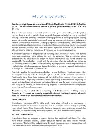 Microfinance Market Global Industry Trends and Forecast (2023-2032) | PDF