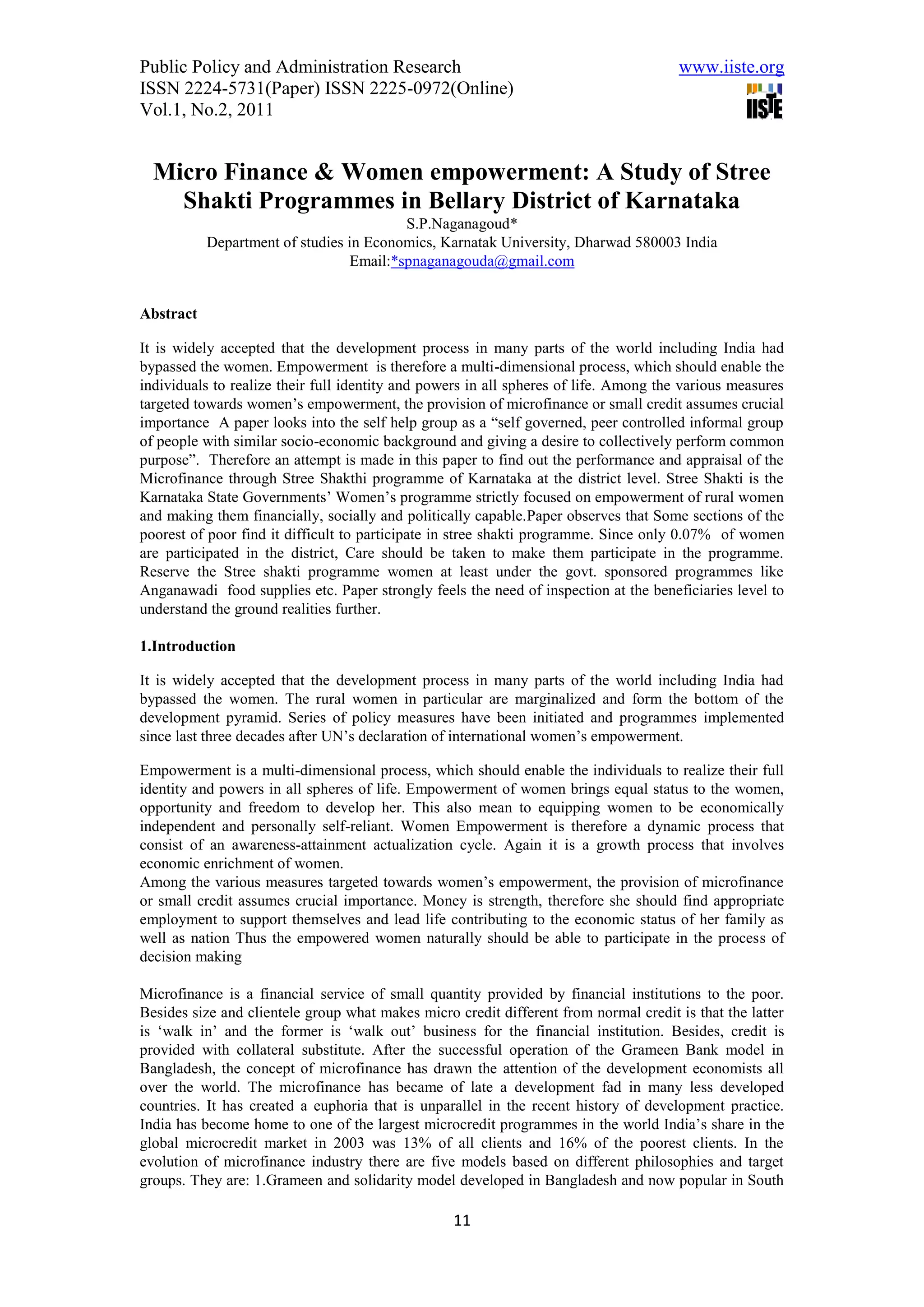 Micro finance &women empowerment astudy of stree shakti programmes in ...