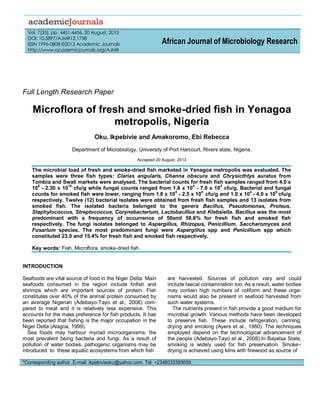 Microflora of fresh and smoke dried fish in yenagoa | PDF | Fish and ...