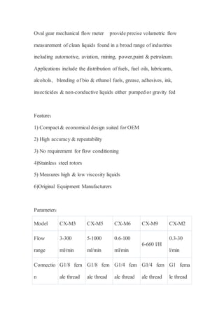 Oval gear mechanical flow meter | DOCX | Physics | Science