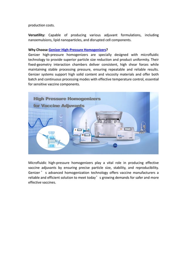 Microfluidic High Pressure Homogenizers for Vaccine Adjuvants Production | PDF