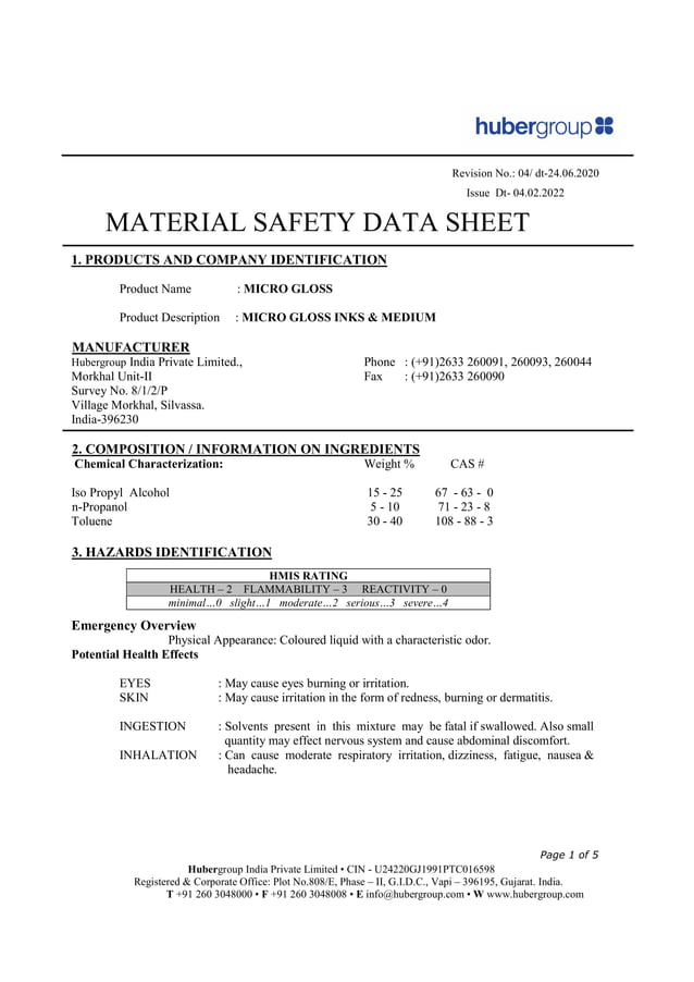 MICROGLOSS MSDS.pdf | First Aid | Injuries