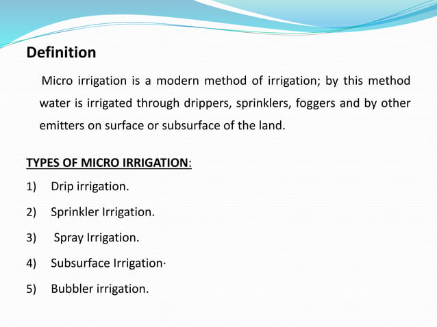 MICRO IRRIGATION in detail with example.pptx | Agriculture | Industries