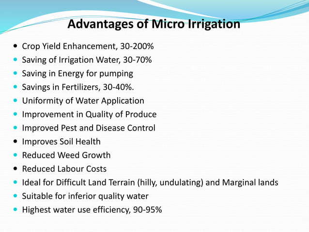 MICRO IRRIGATION in detail with example.pptx | Agriculture | Industries