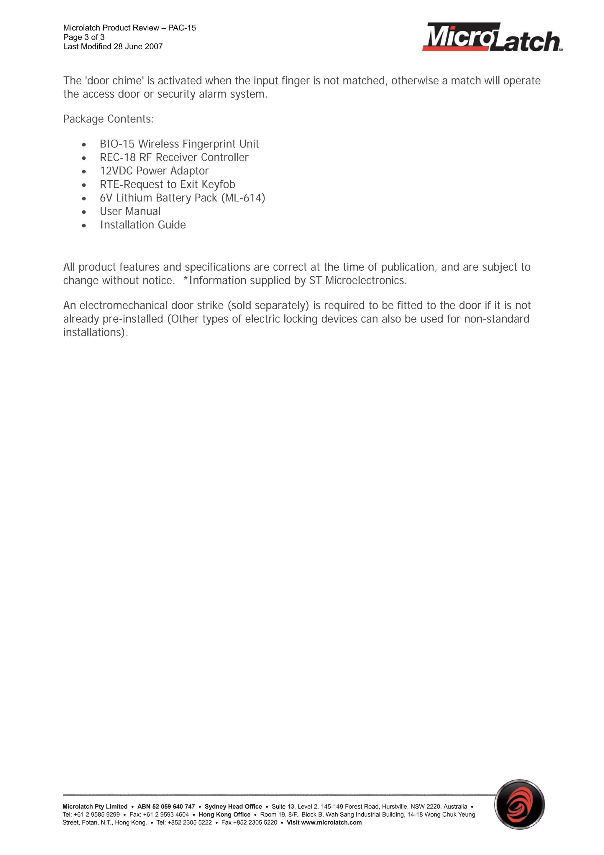 Microlatch product review pac-15 | PDF