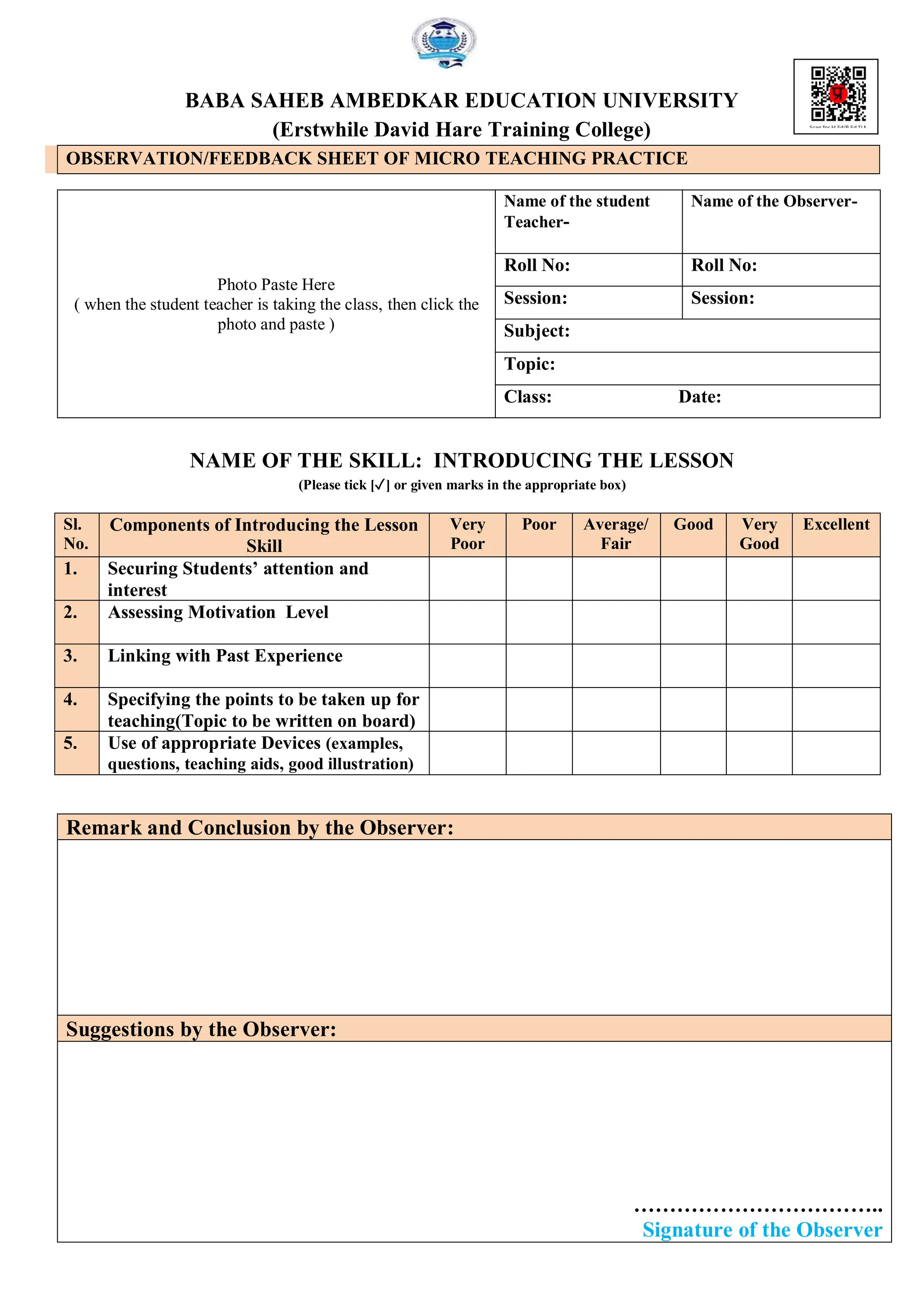 MICRO LESSON PLAN (Feed back Sheet) | PDF