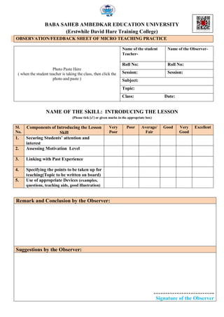 MICRO LESSON PLAN (Feed back Sheet) | PDF