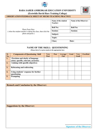 MICRO LESSON PLAN (Feed back Sheet) | PDF