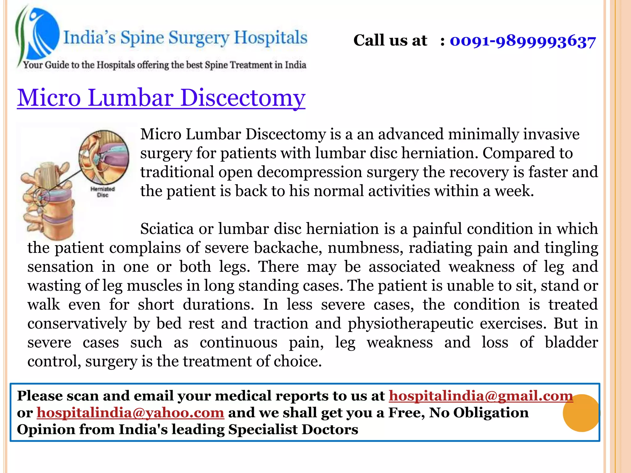 Micro lumbar discectomy spine surgery in India | PPTX