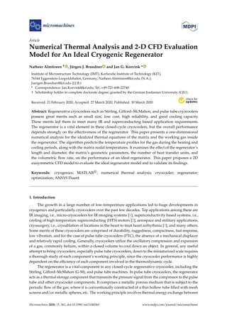 Numerical Thermal Analysis and 2-D CFD Evaluation Model for An Ideal Cryogenic Regenerator | PDF