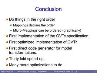 Local Optimizations in Eclipse QVTc and QVTr using the Micro-Mapping Model of Computation | PPT