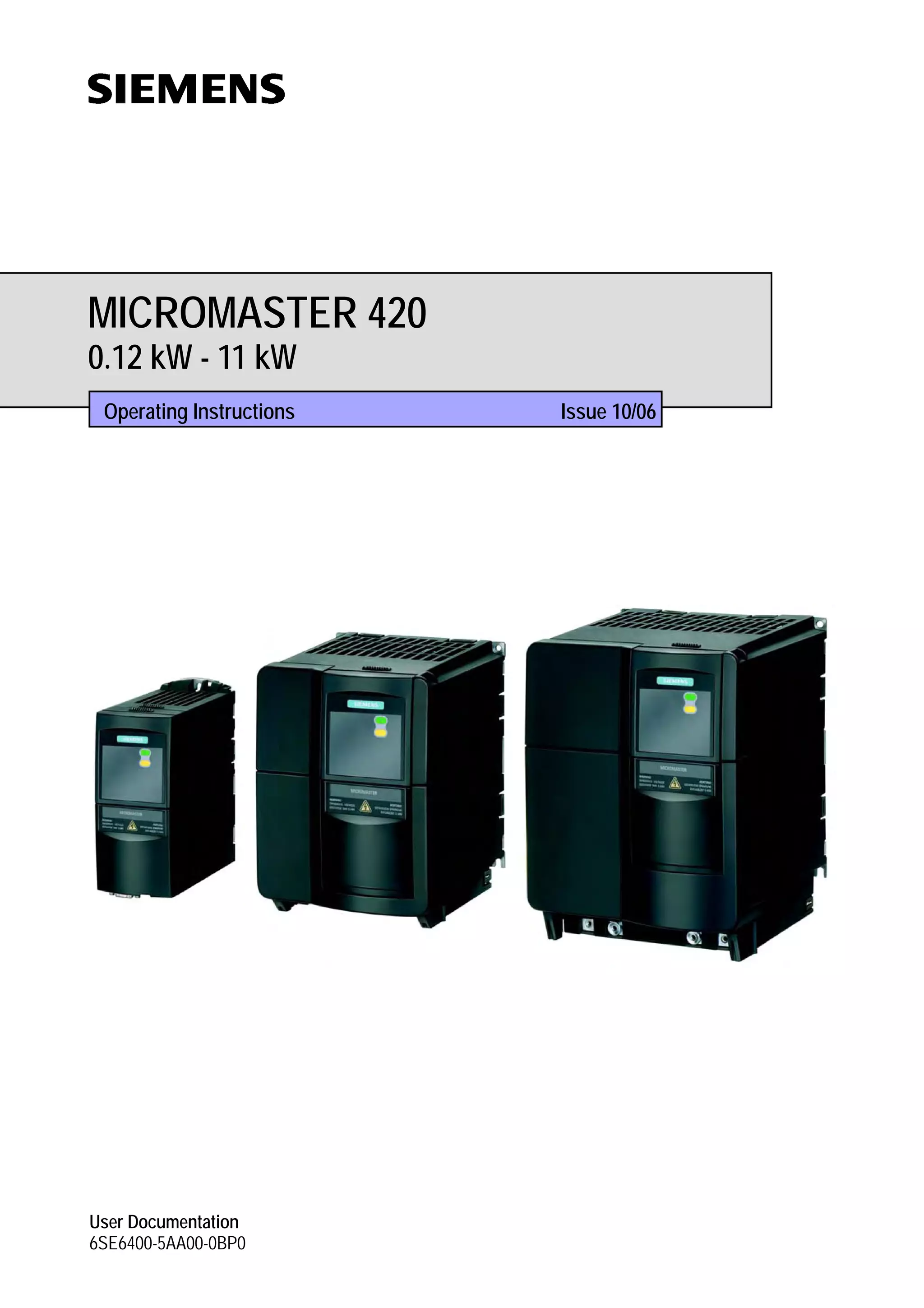 Micromaster 420 operating instructions | PDF