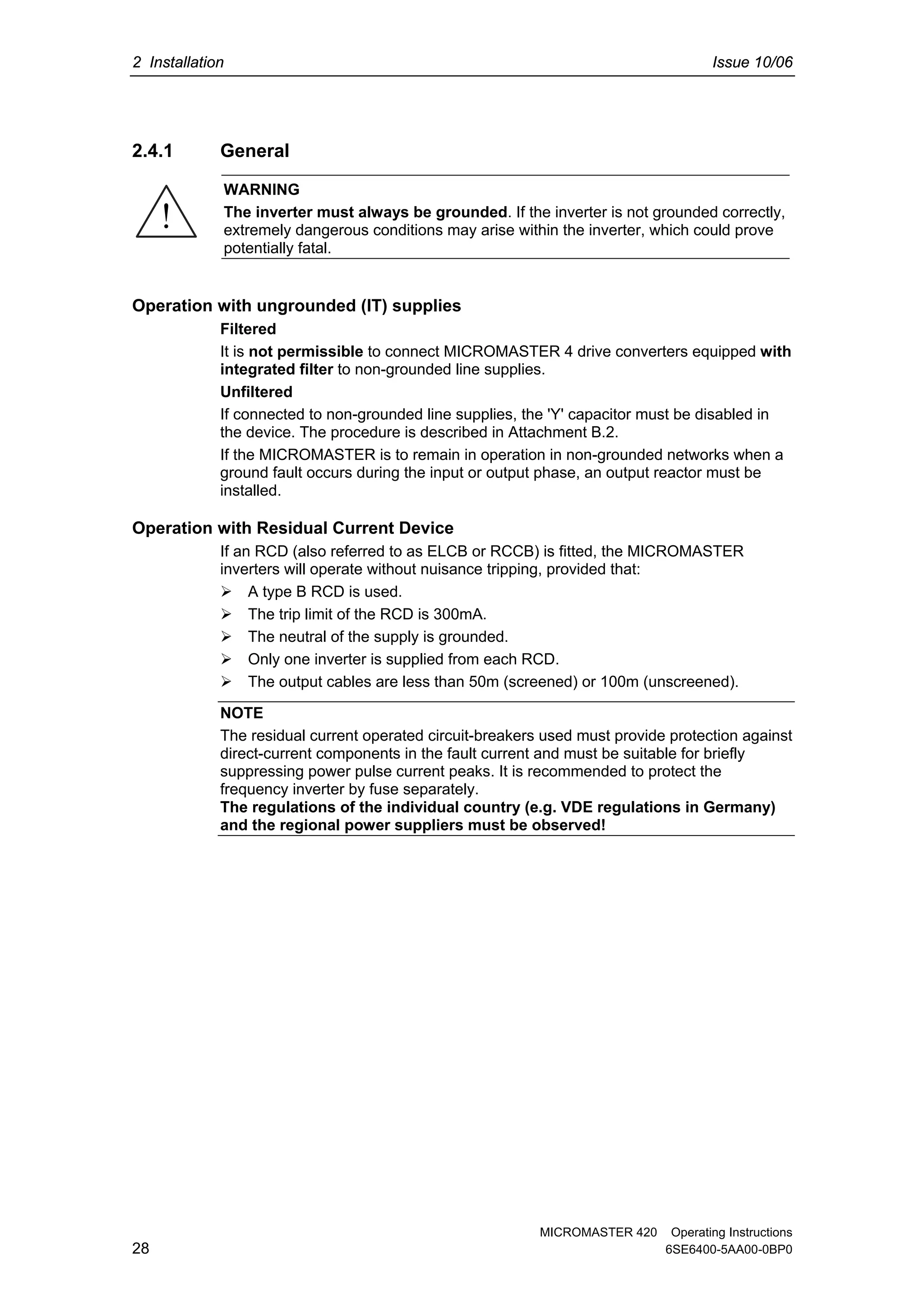 Micromaster 420 operating instructions | PDF