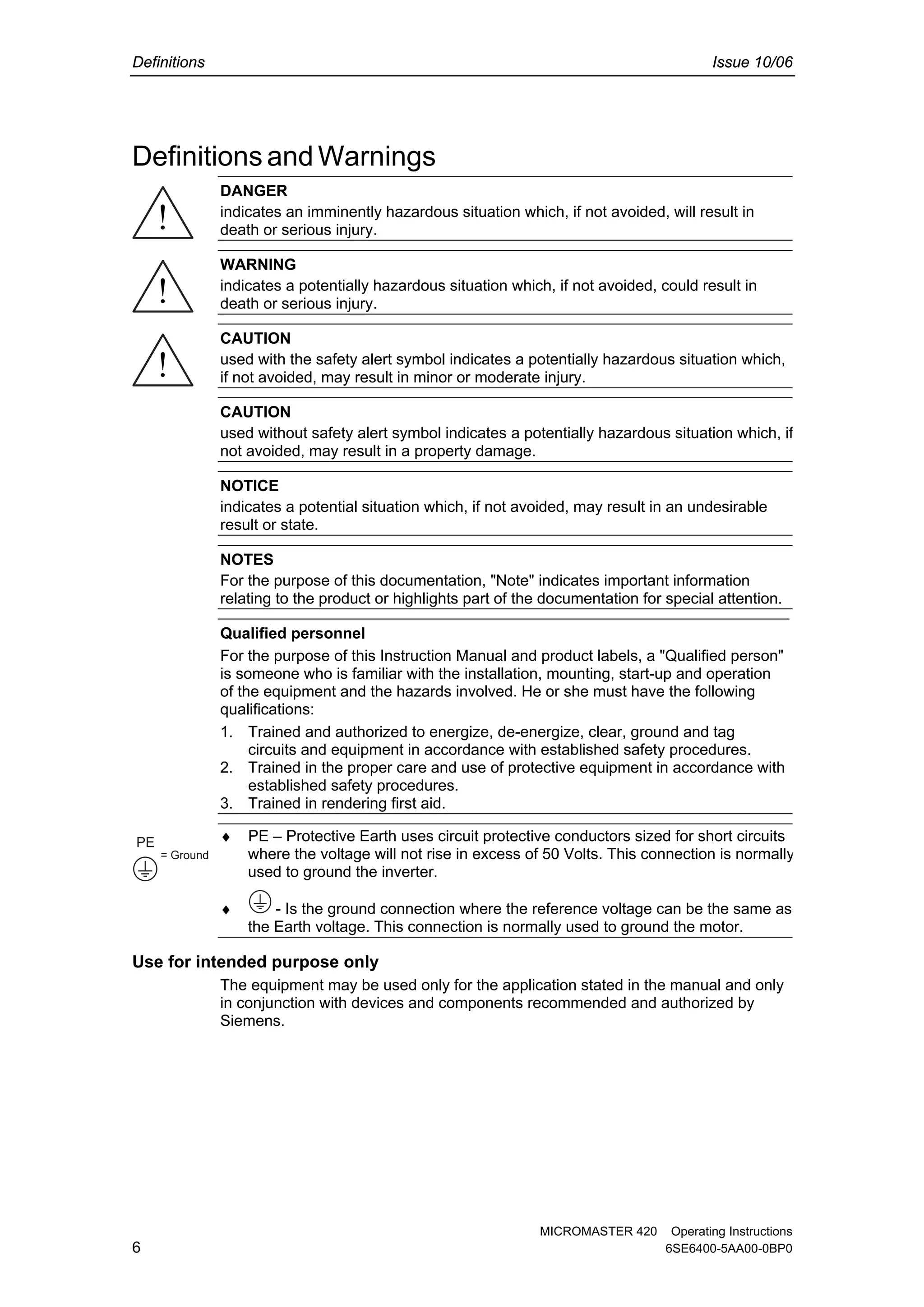 Micromaster 420 operating instructions | PDF