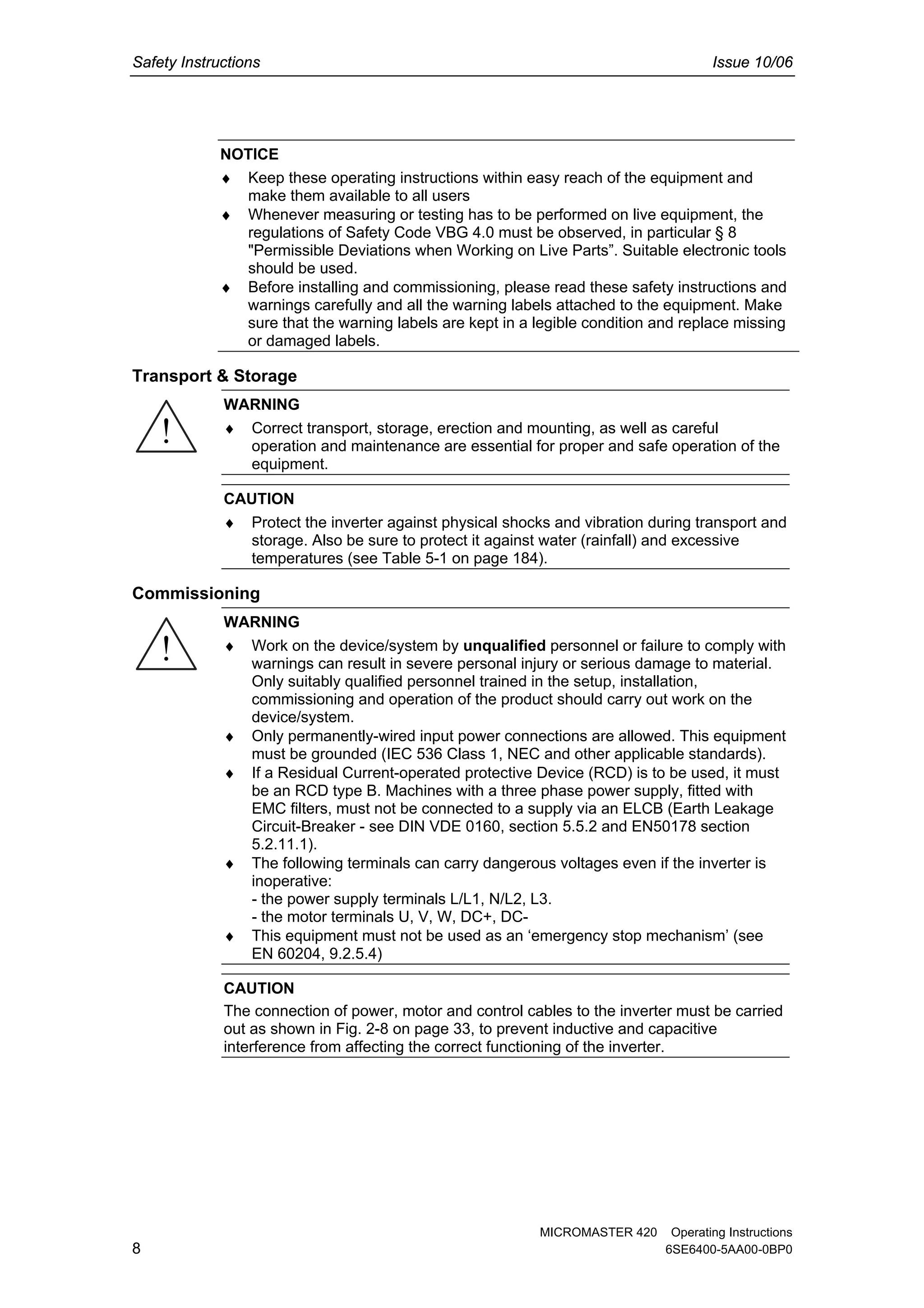 Micromaster 420 operating instructions | PDF
