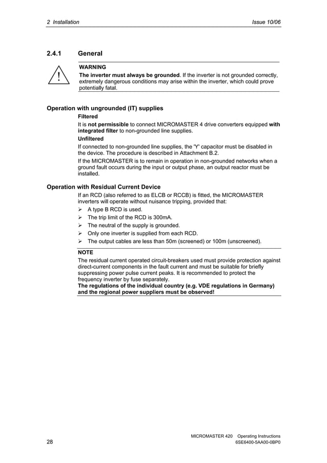 Micromaster 420 operating instructions | PDF