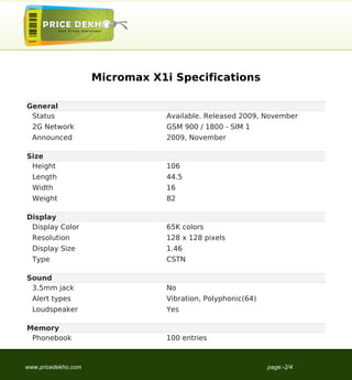 Micromax+X1i+specification | PDF