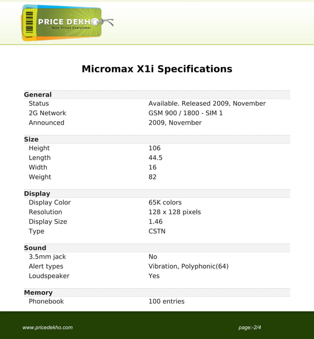 Micromax+X1i+specification | PDF