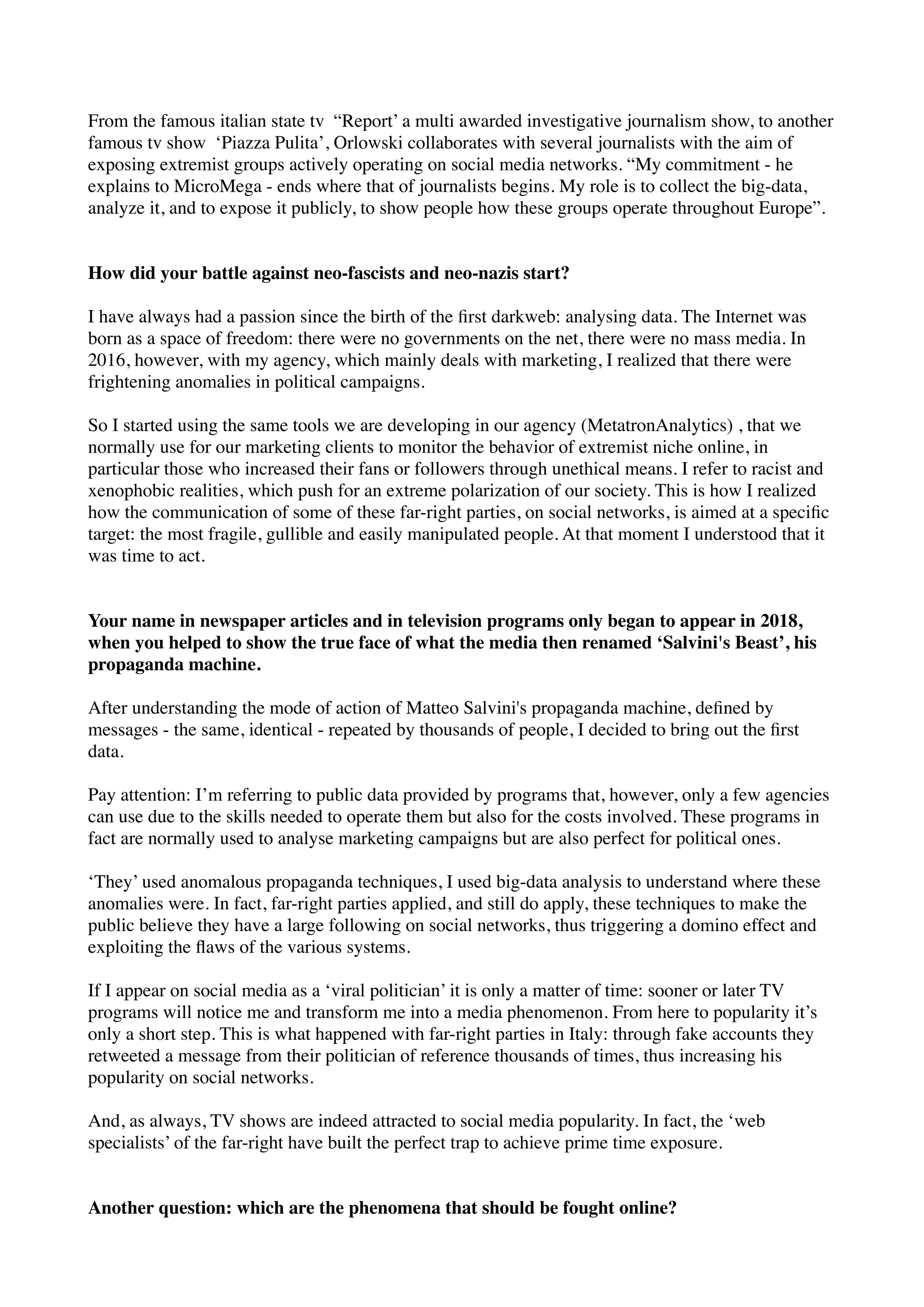 Micromega repubblica newspaper interview to alex orlowski | PDF