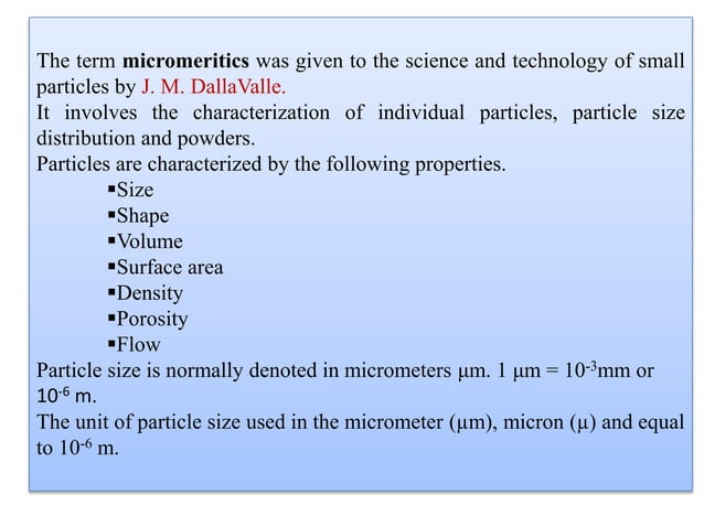Micromeritics ppt vijay sharma | PPTX | Chemistry | Science