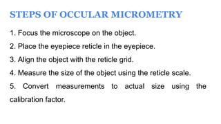 MICROMETRY STAGE OCULAR AND IT'S APPLICATION | PDF