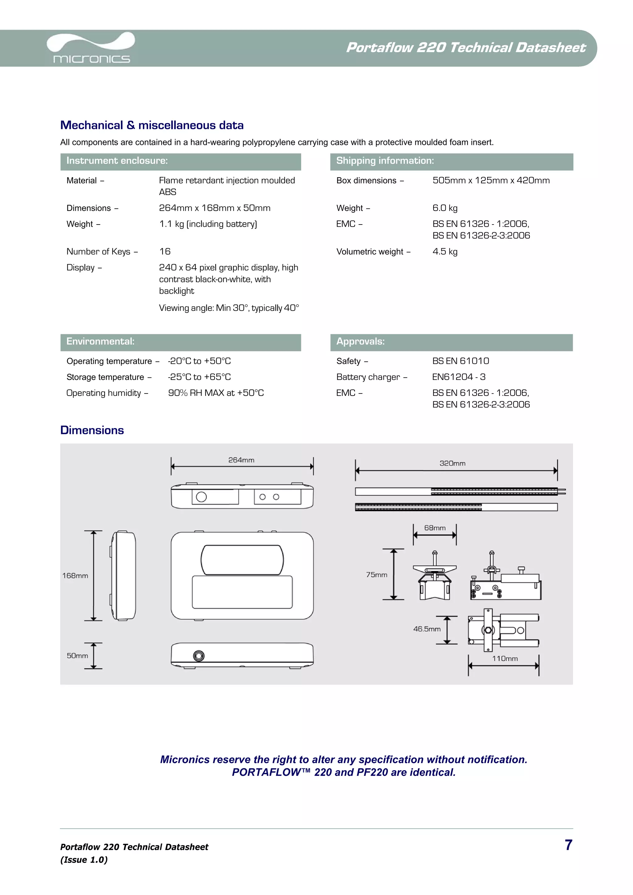 Micronics Clamp On Flow Meter Portaflow 220 - Spec Sheet | PDF