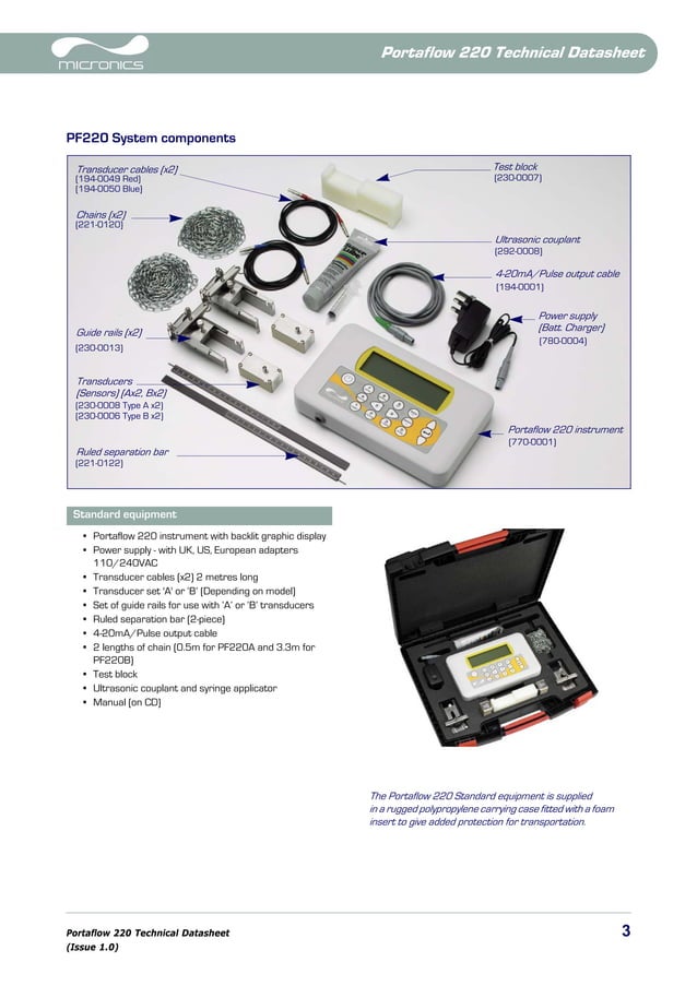 Micronics Clamp On Flow Meter Portaflow 220 - Spec Sheet | PDF