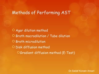 ACT antimicrobial susceptibility testing, inoculation and drug ...
