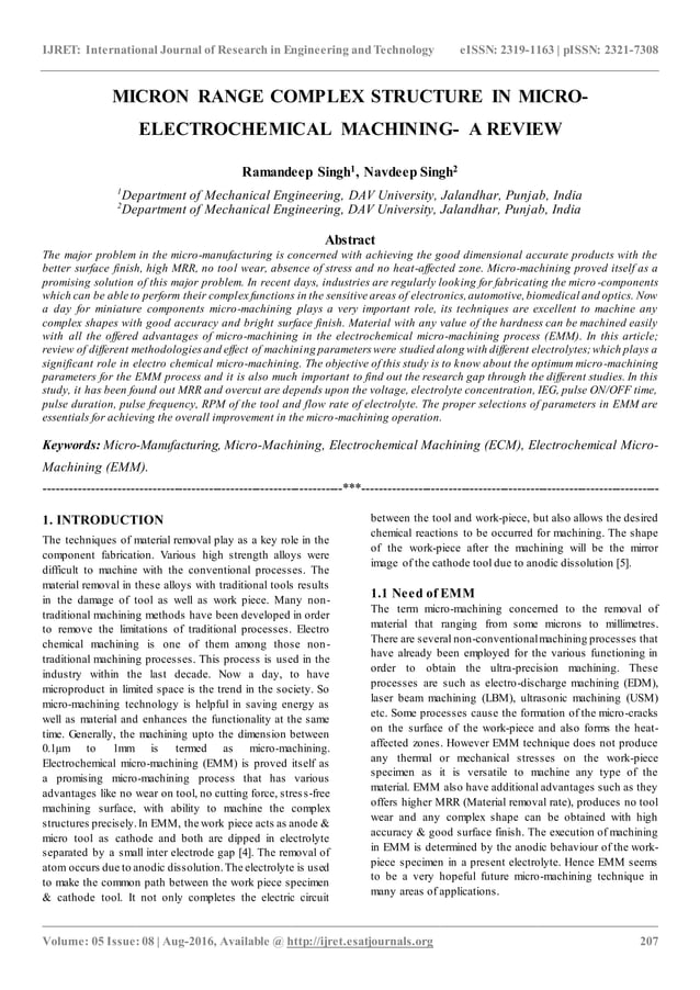 Micron range complex structure in micro electrochemical machining- a ...