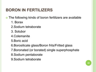 Micronutrient fertilizers and their properties | PPTX