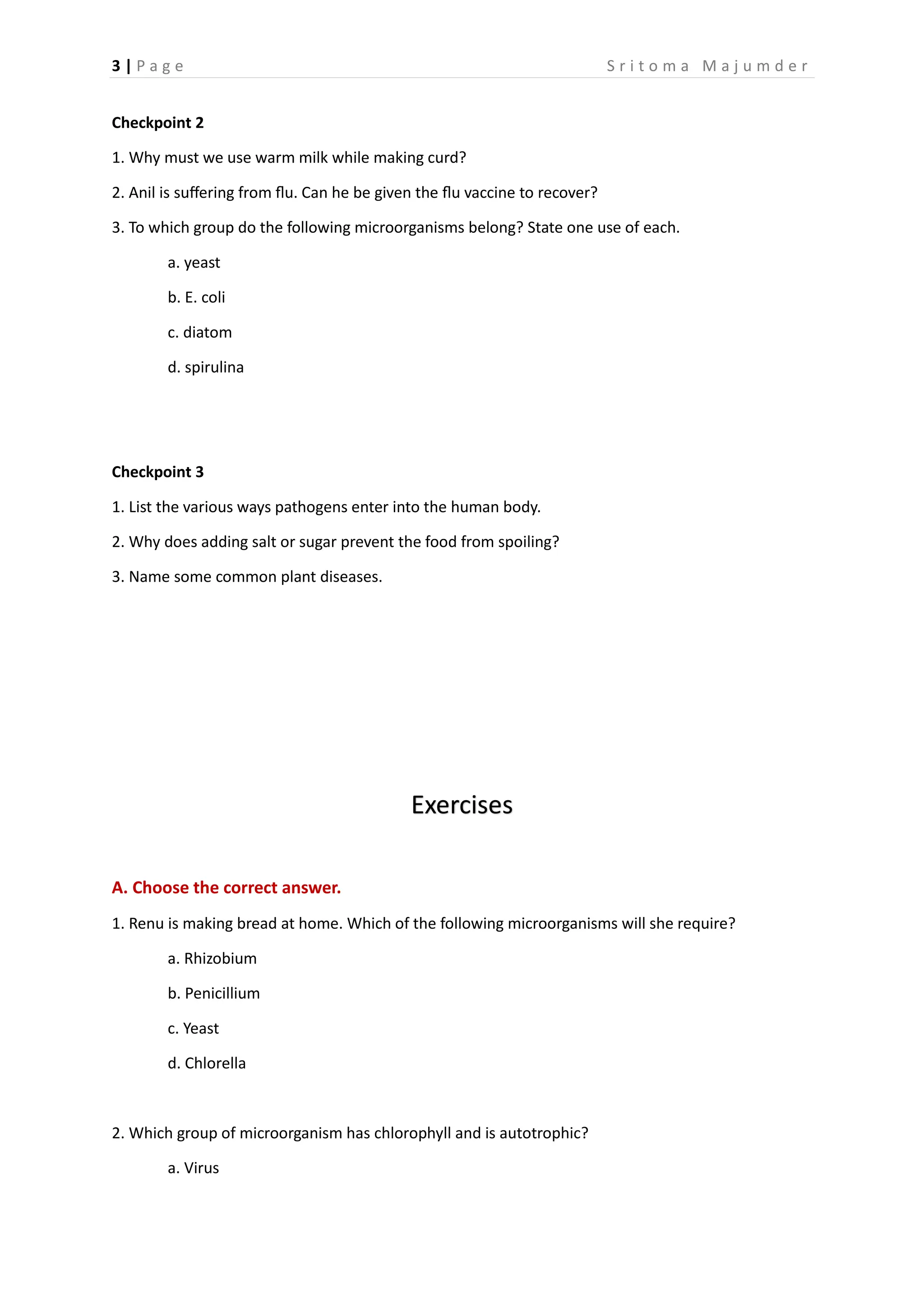 CBSE - Grade 8 - Biology - Microorganisms - Neptune Science - Exercise ...