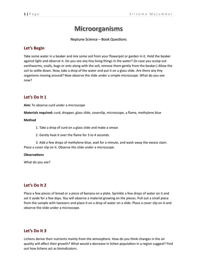 CBSE - Grade 8 - Biology - Microorganisms - Neptune Science - Exercise ...