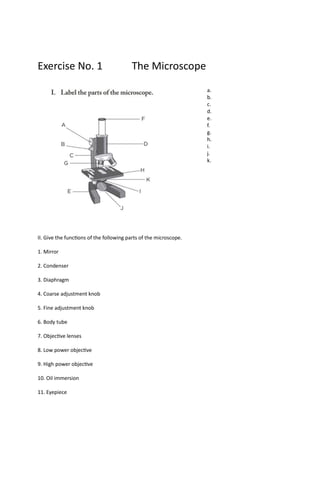 Microbiology & Parasitology Exercises Parts of the Microscope | DOCX