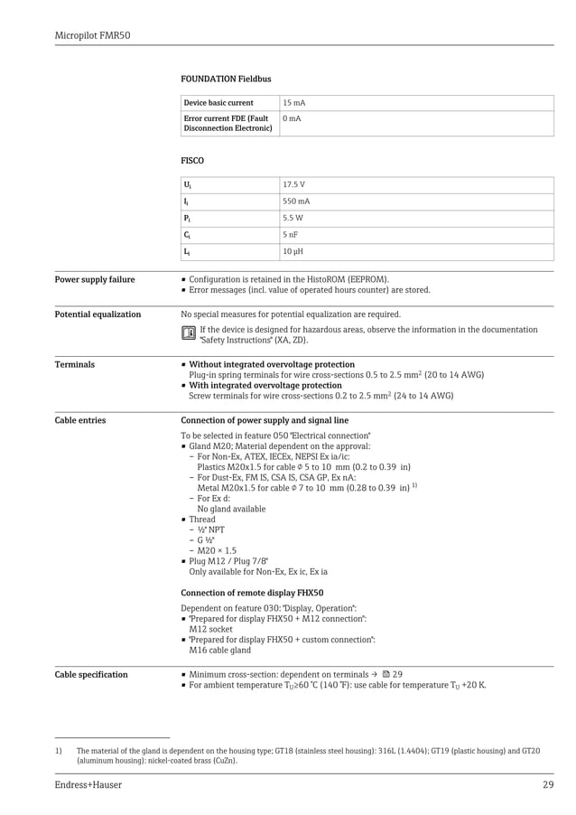 Micropilot fmr50 endress+hauser datasheet-free space radar | PDF ...