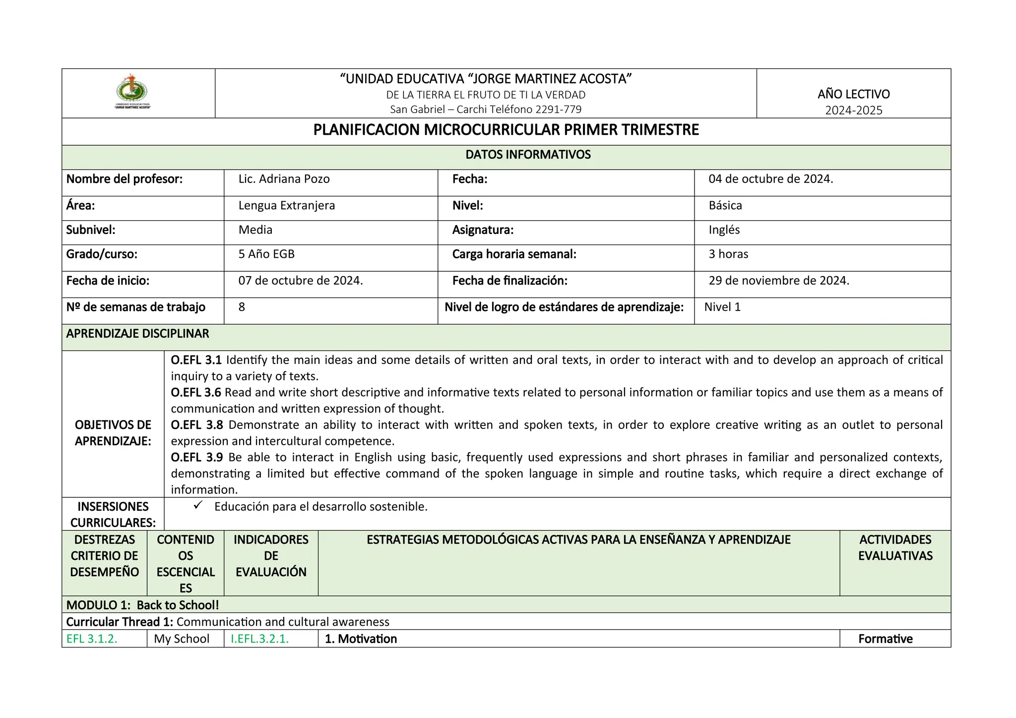 MICRO PLANIFICACION INGLES 5TO AÑO PRIMER TRIMESTRE.docx