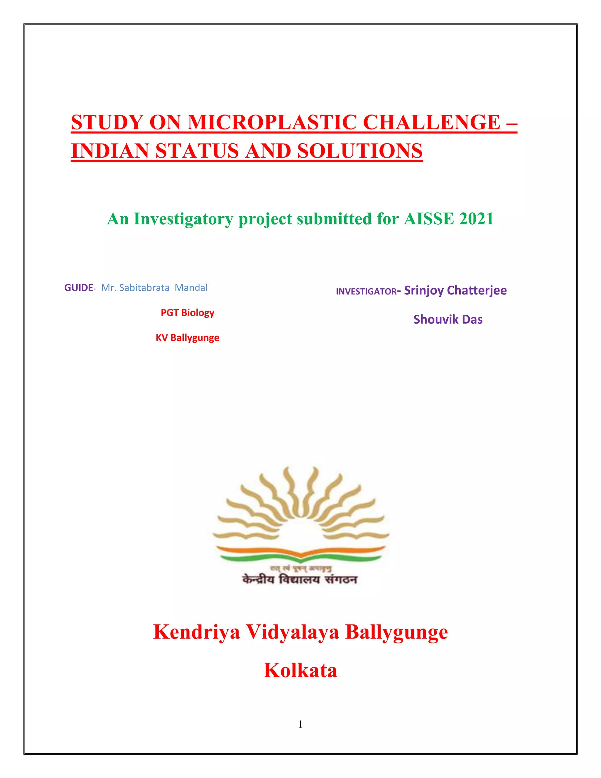 STUDY ON MICROPLASTIC CHALLENGE – INDIAN STATUS AND SOLUTIONS | DOCX
