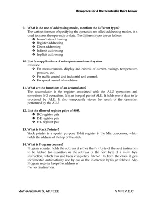 Microprocessor & Microcontoller short questions with answers | PDF