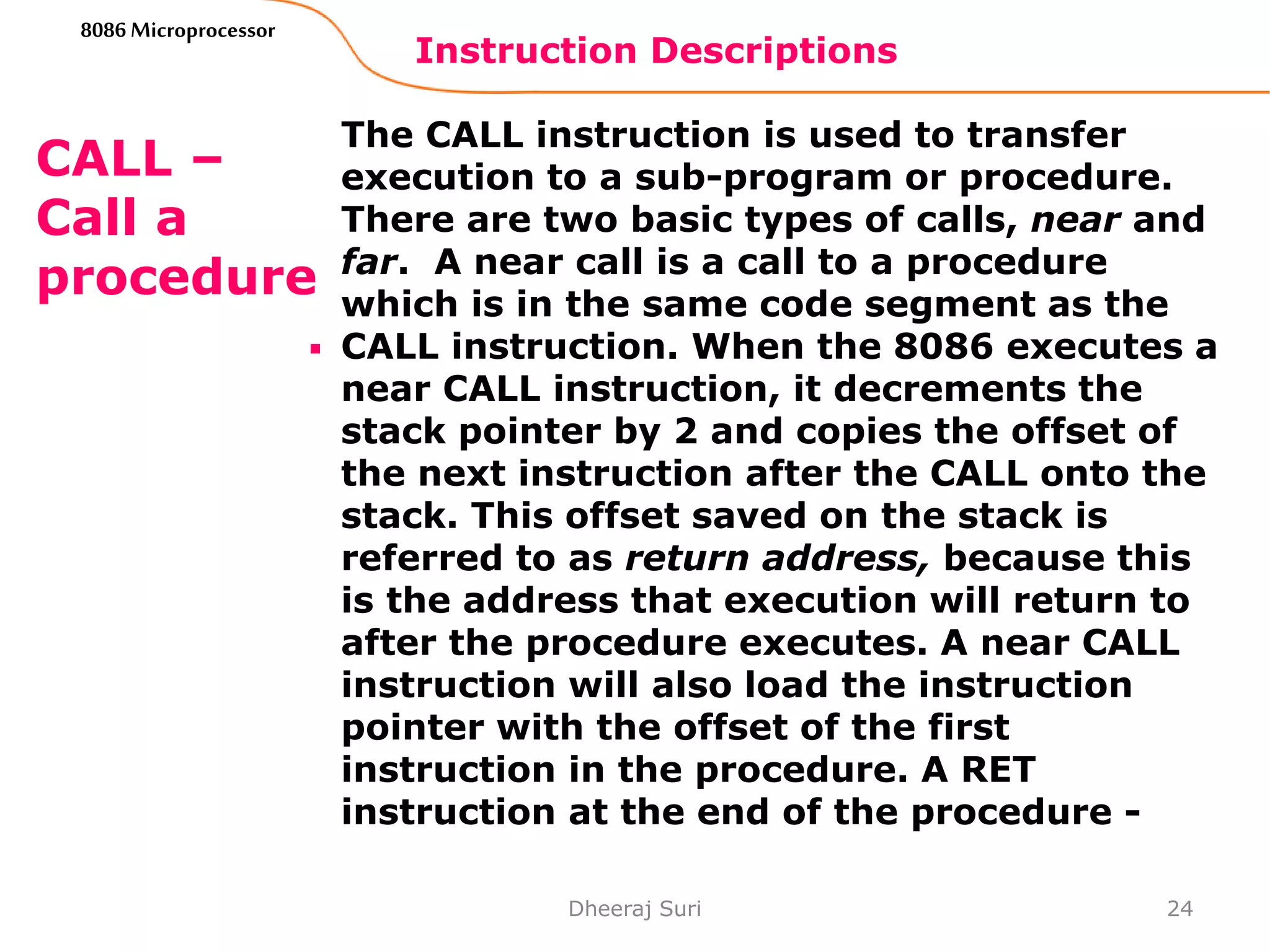 Microprocessor 8086 instruction description | PPT