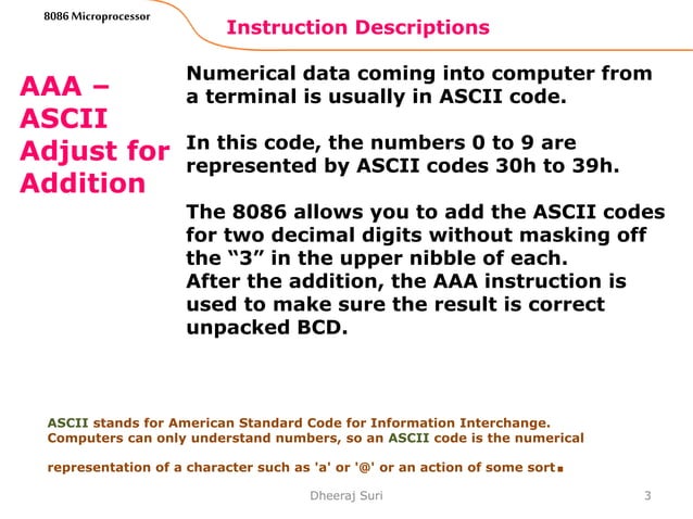 Microprocessor 8086 instruction description | PPT