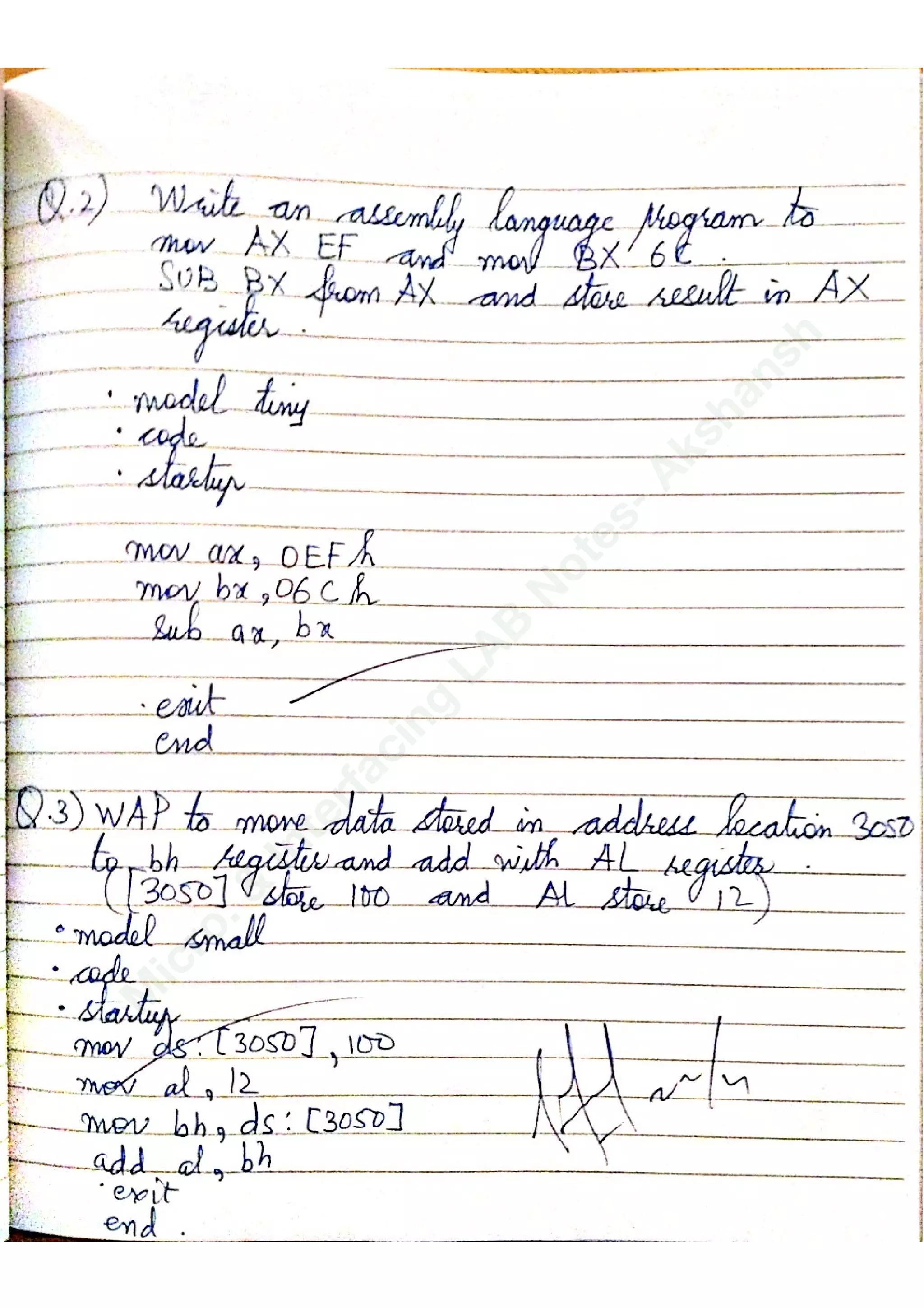 Microprocessor and Interfacing Lab Notes - Akshansh | PDF