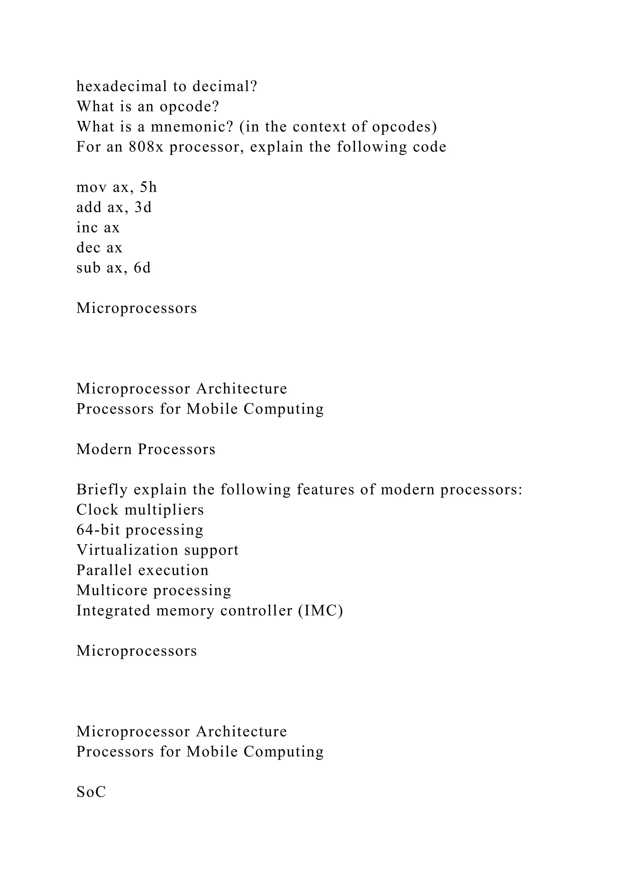Microprocessor Architectureprocessors For Mobile Computingdocx