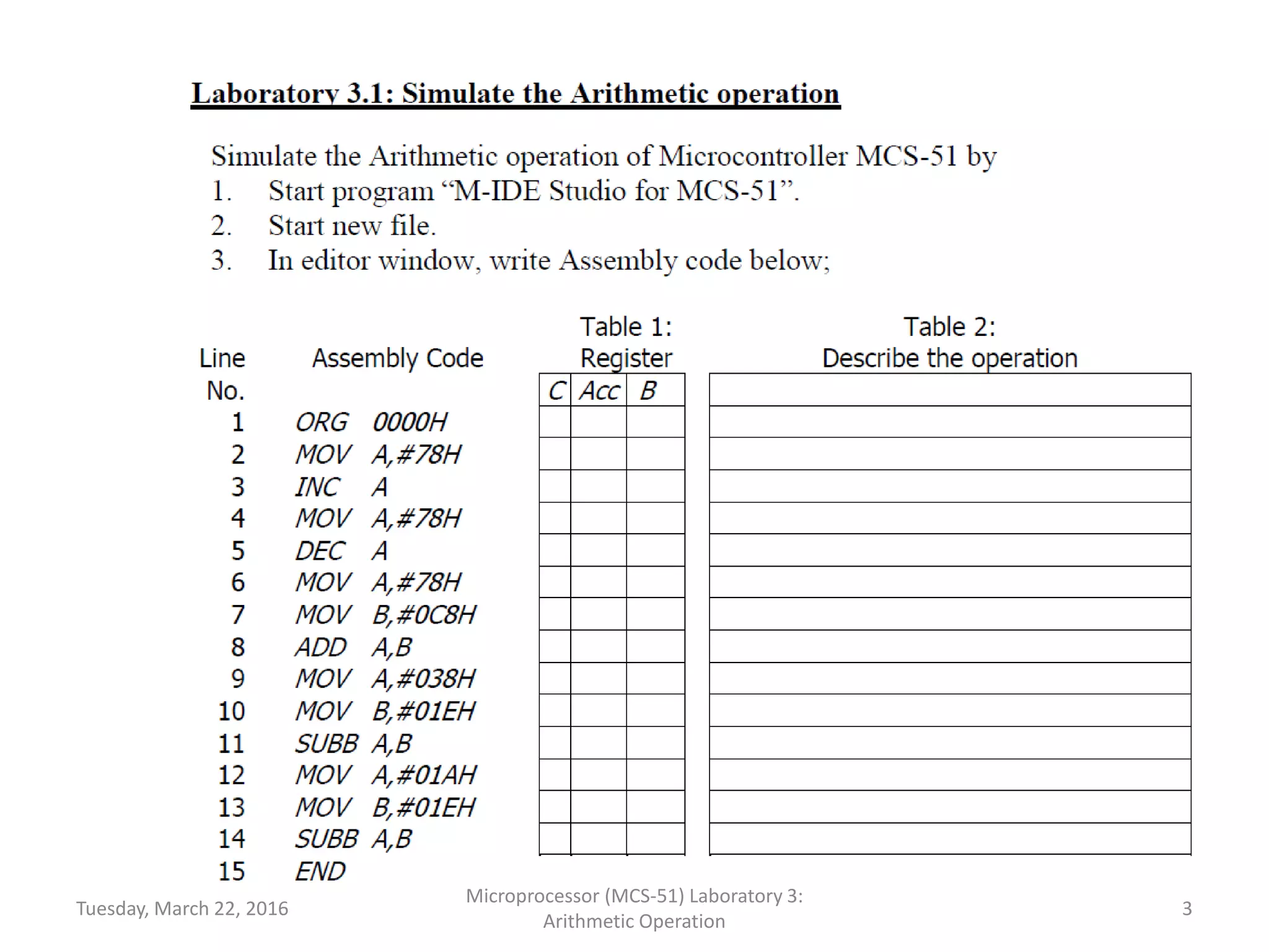 Microprocessor laboratory 03 Arithmetic Operation (Additional and ...