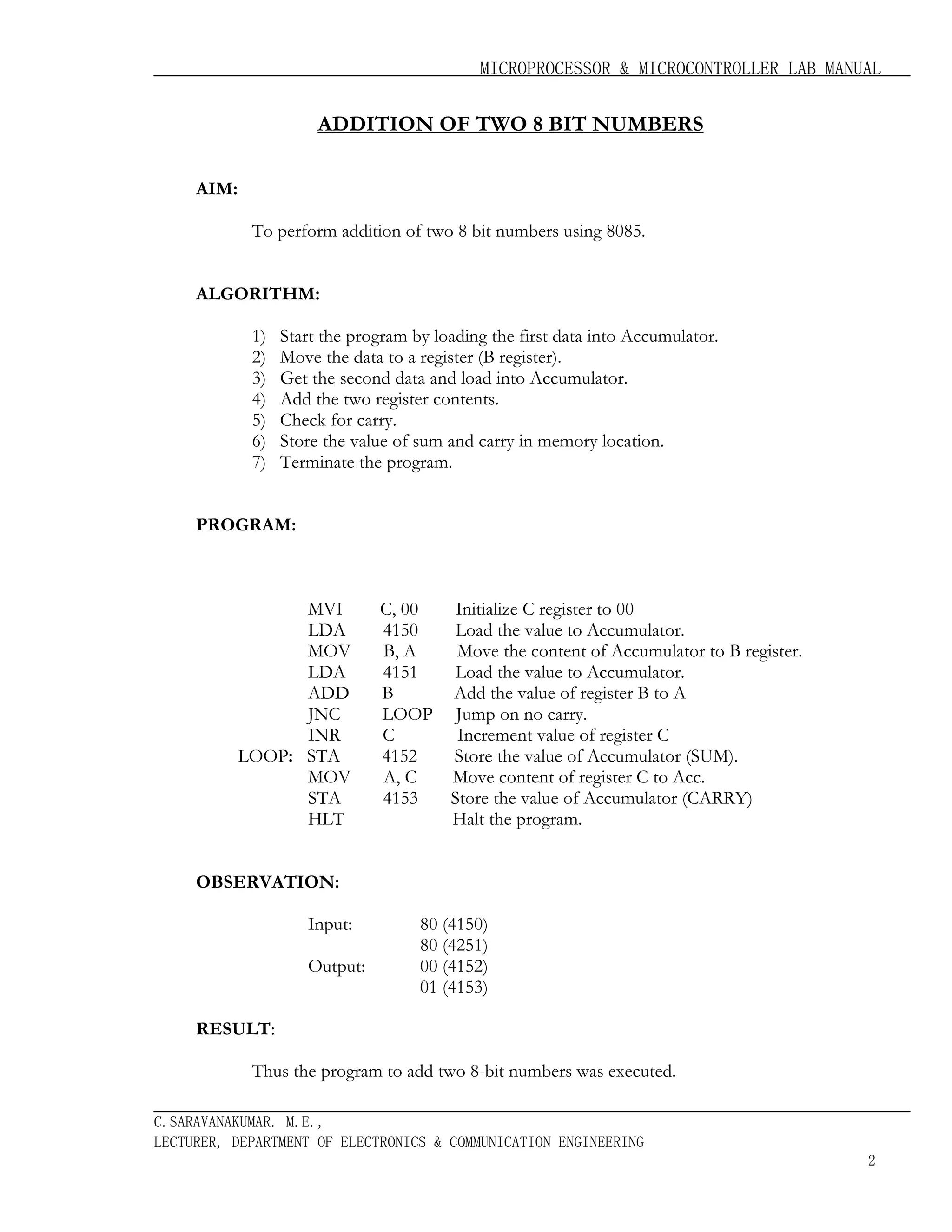 Microprocessor lab | PDF