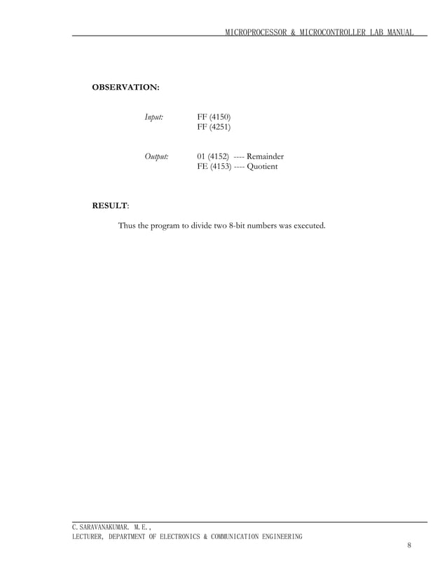 Microprocessor lab | PDF