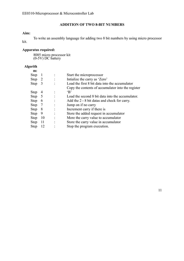 Microprocessorlabmanual ee0310 | RTF