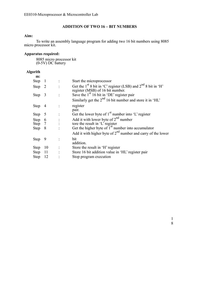 Microprocessorlabmanual ee0310 | RTF