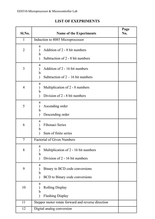 Microprocessorlabmanual ee0310 | RTF