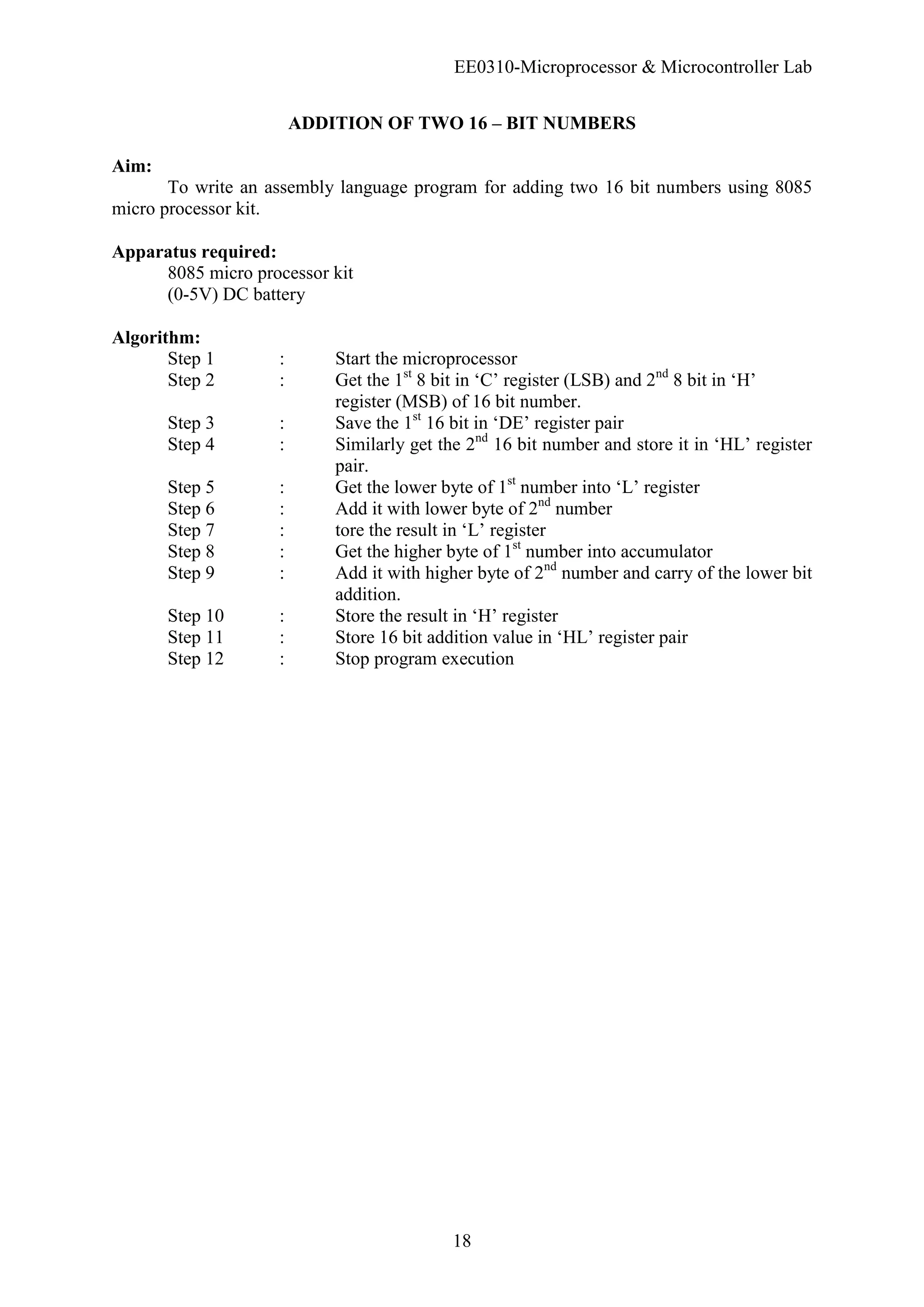 Microprocessorlabmanual ee0310 | PDF