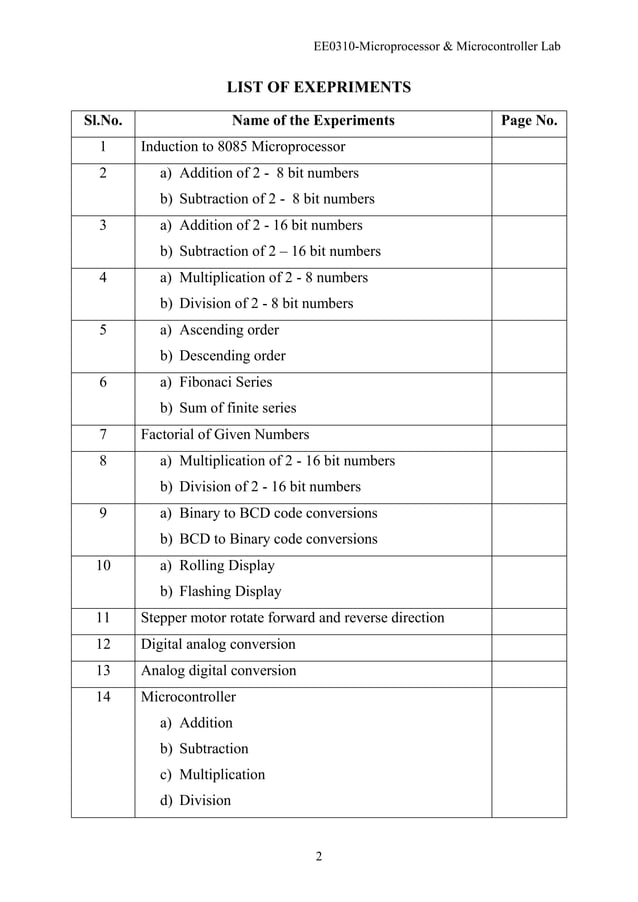 Microprocessorlabmanual ee0310 | PDF