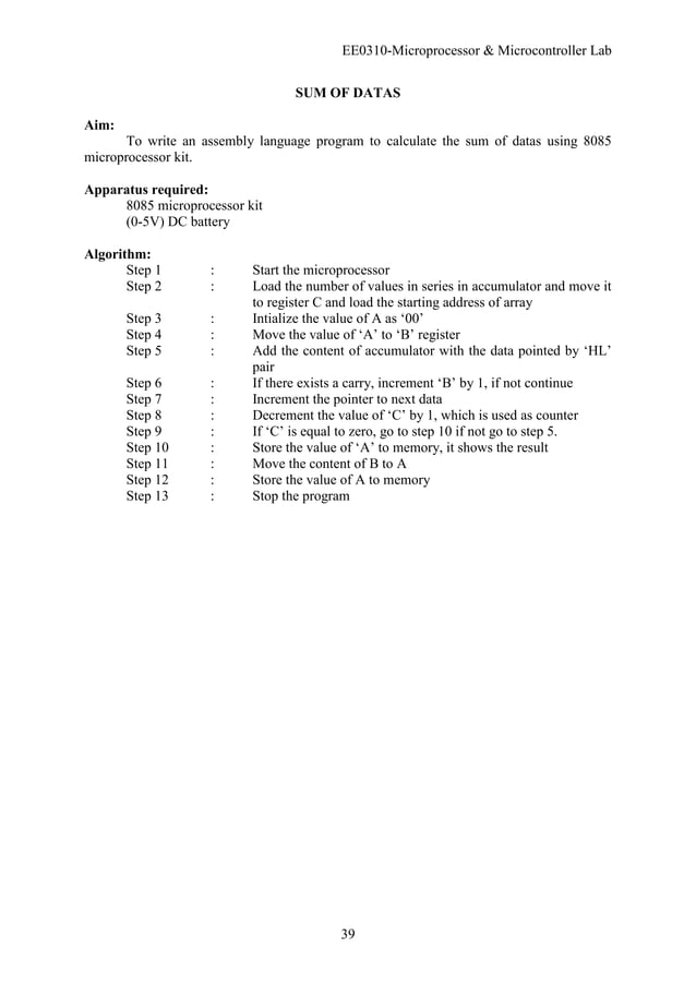 Microprocessorlabmanual ee0310 | PDF